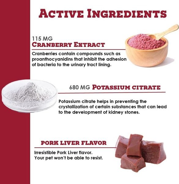 K-PLUS Potassium Citrate Plus Cranberry Chewable Tablets for Dogs, 100 ...