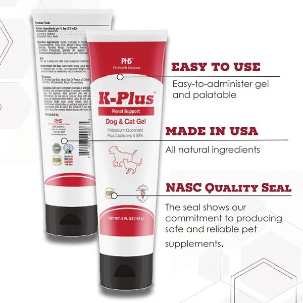 K-PLUS Potassium Gluconate Renal Gel Dog Urinary Supplement, 5-oz tube ...