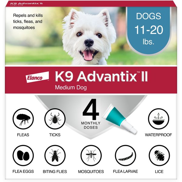 K9 ADVANTIX II Flea & Tick Spot Treatment for Dogs, 11-20 lbs, 4 Doses (4-mos. supply) - Chewy.com