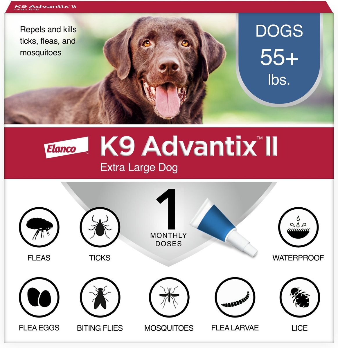 K9 ADVANTIX II Flea & Tick Spot Treatment for Dogs, over 55 lbs, 1 Dose ...