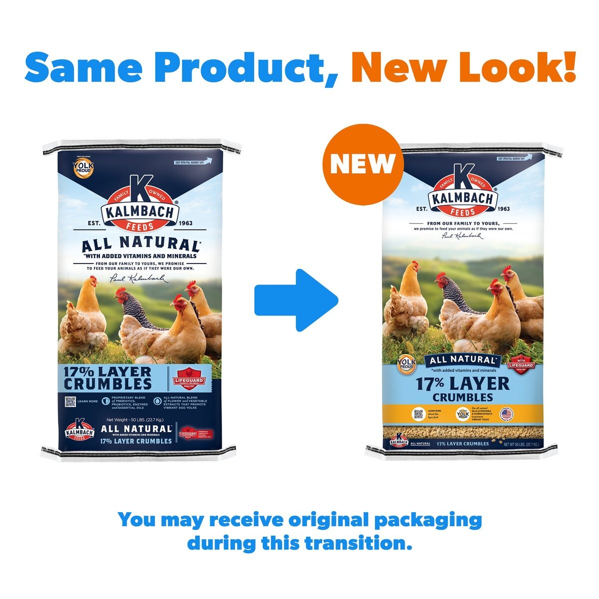 KALMBACH FEEDS All Natural 17% Protein Layer Crumbles Chicken Feed, 50 ...