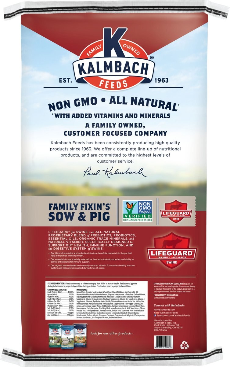 KALMBACH FEEDS Family Fixin's Non-GMO Sow Pellet Pig Feed, 50-lb bag ...