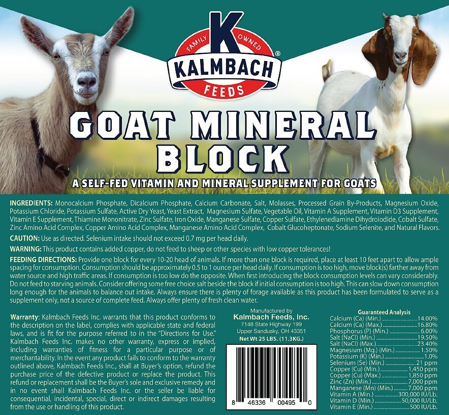 KALMBACH FEEDS Vitamin & Mineral Goat Supplement, 25-lb block - Chewy.com