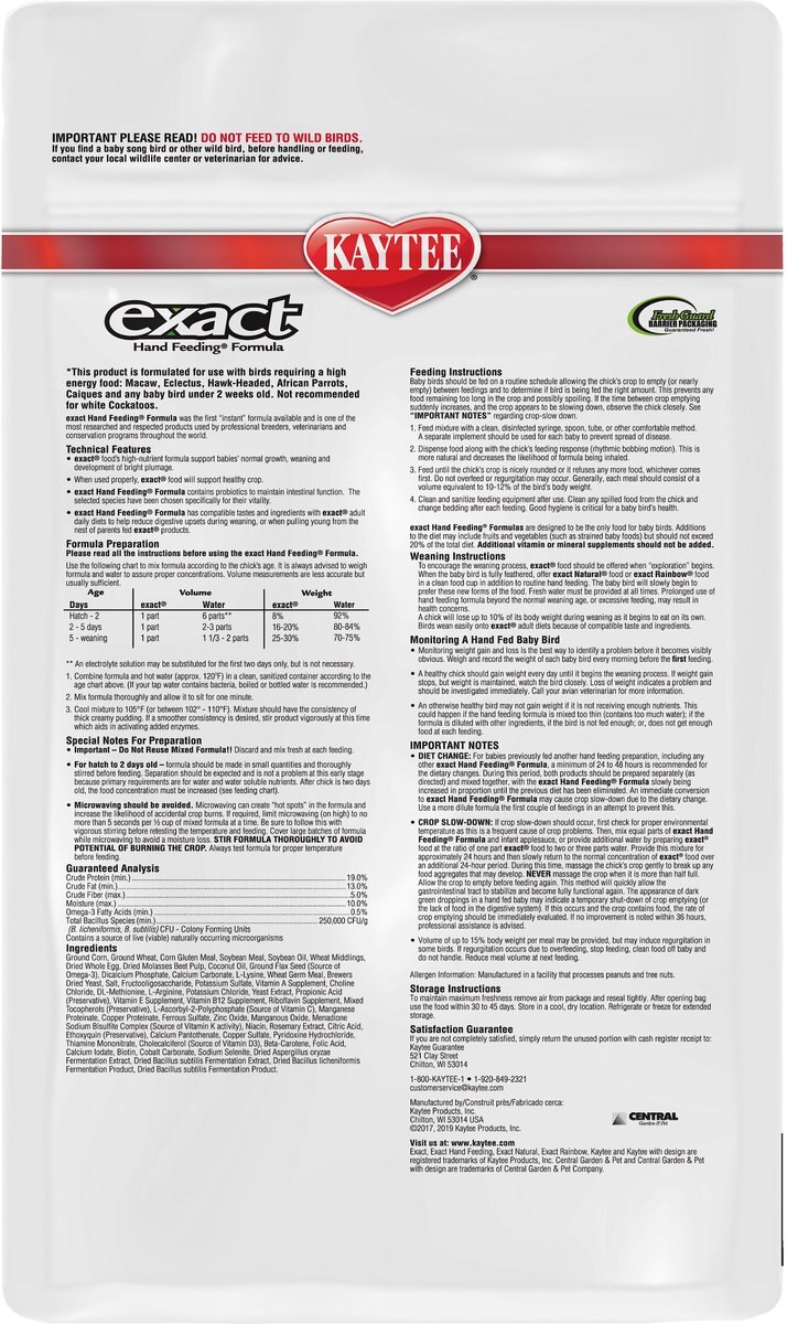 KAYTEE Exact Hand Feeding Formula Baby Macaw Food, 5-lb bag - Chewy.com