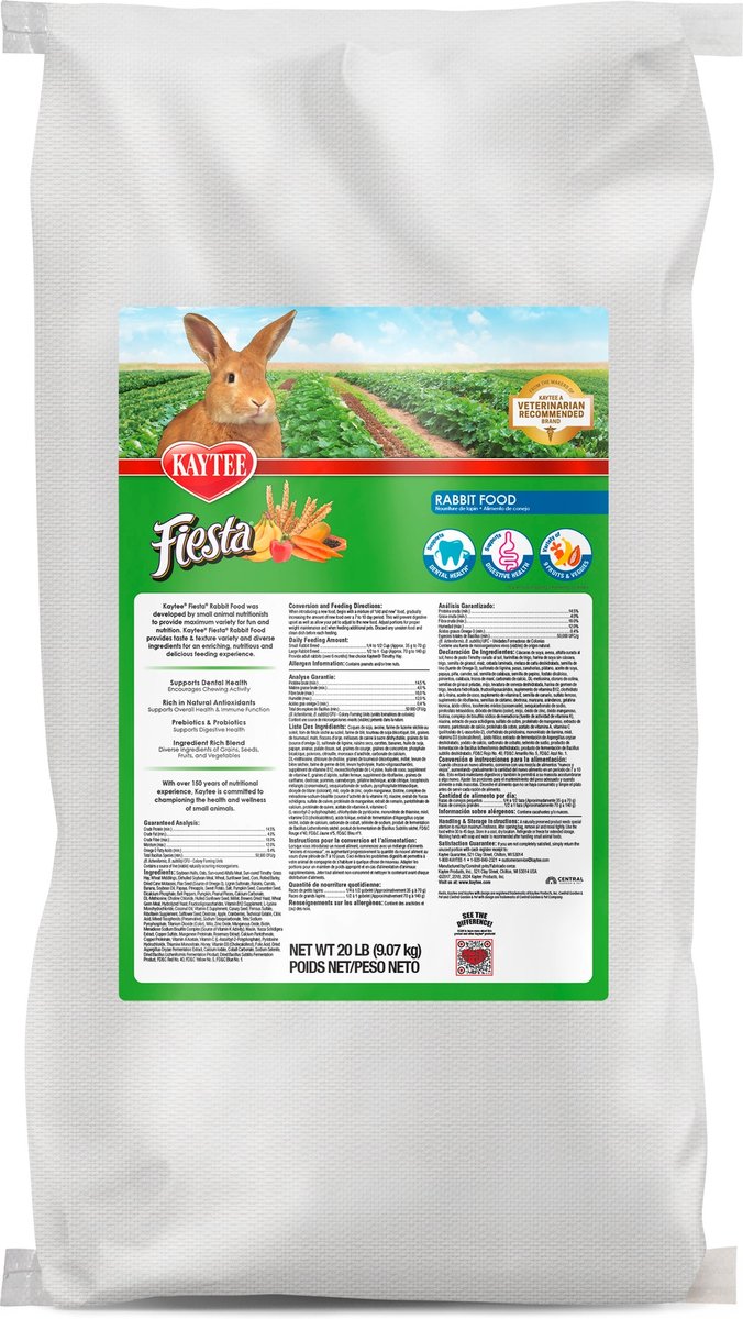 KAYTEE Fiesta Gourmet Variety Diet Rabbit Food, 20-lb bag - Chewy.com