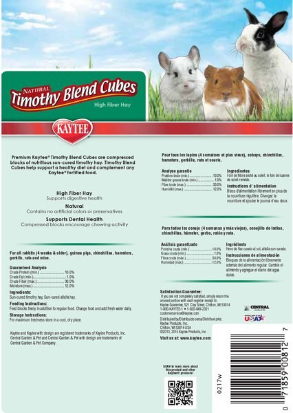 KAYTEE Natural Timothy Blend Cubes Small Animal Treats, 1-lb bag ...