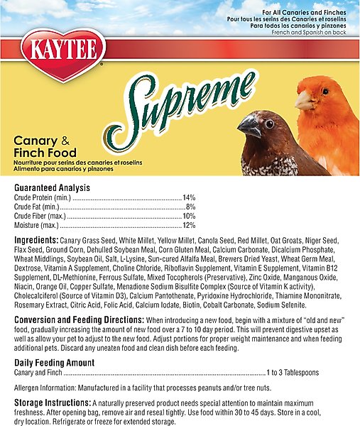 KAYTEE Supreme Canary & Finch Food, 20-lb bag - Chewy.com