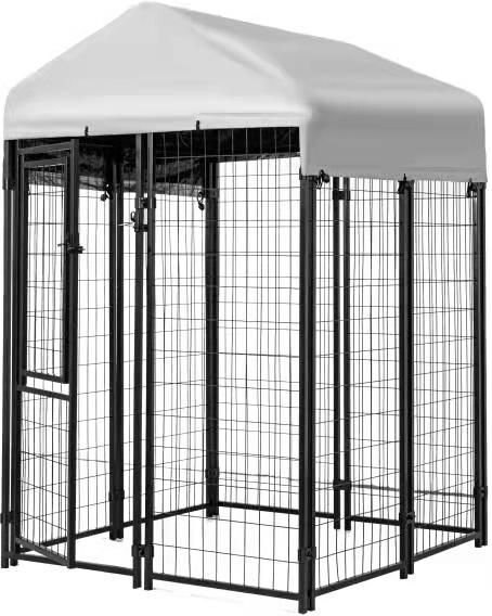 KENNELMASTER Vinyl Coated Welded Wire Boxed Dog Kennel, Black, 4-ft x 4 ...