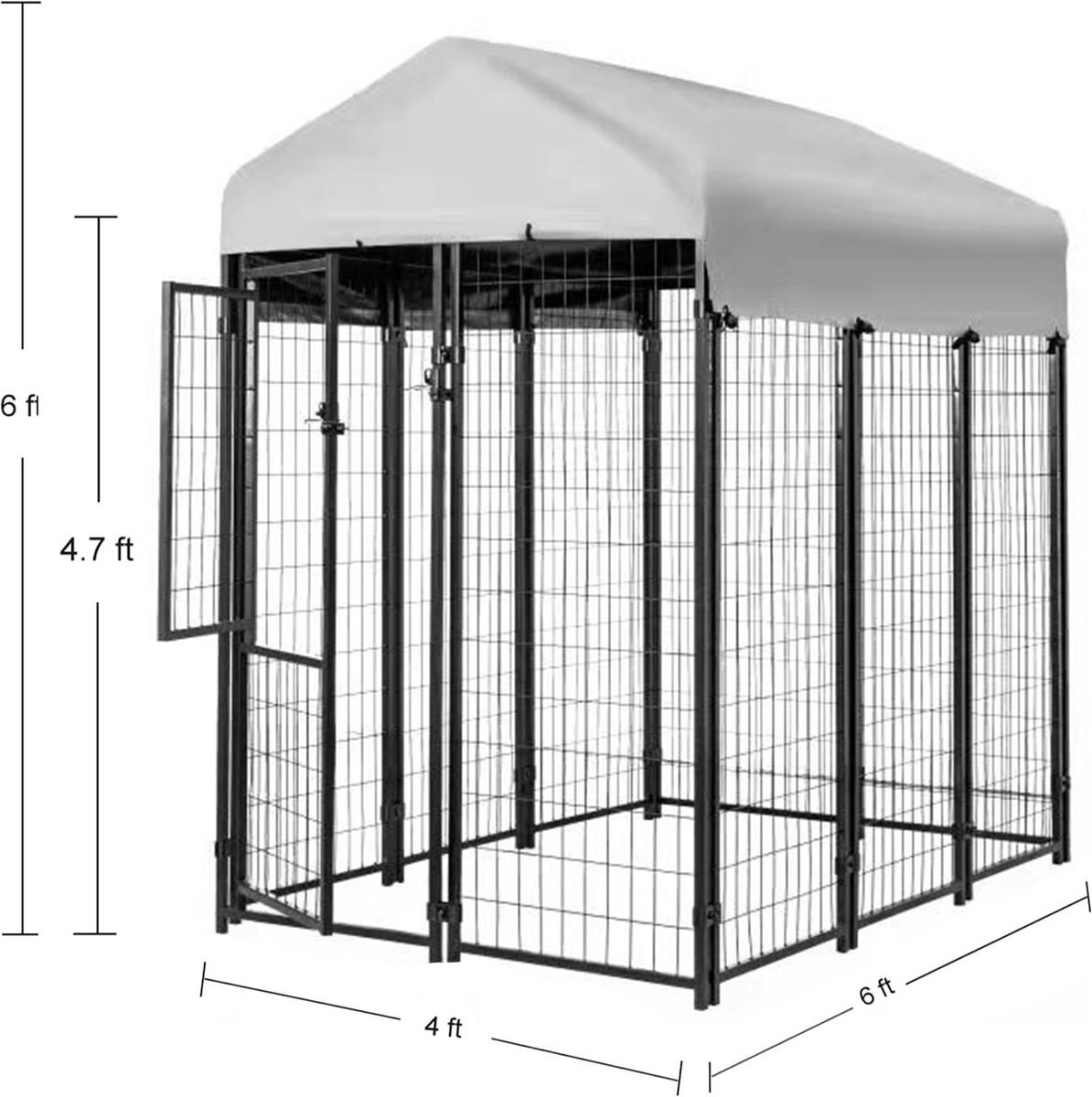 KENNELMASTER Vinyl Coated Welded Wire Boxed Dog Kennel, Black, 6-ft x 4 ...