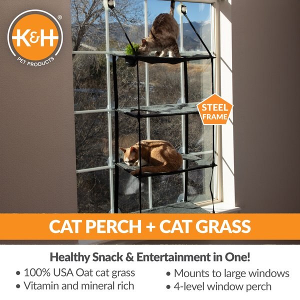 K&H PET PRODUCTS EZ Mount Kitty Sill with Cat Grass Grow Station Quad ...