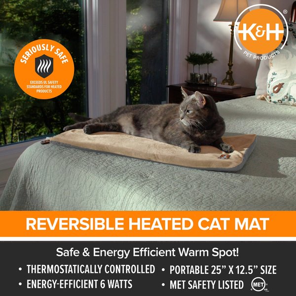 K&H PET PRODUCTS Thermo-Kitty Mat Heated Cat Bed, Sage/Tan - Chewy.com