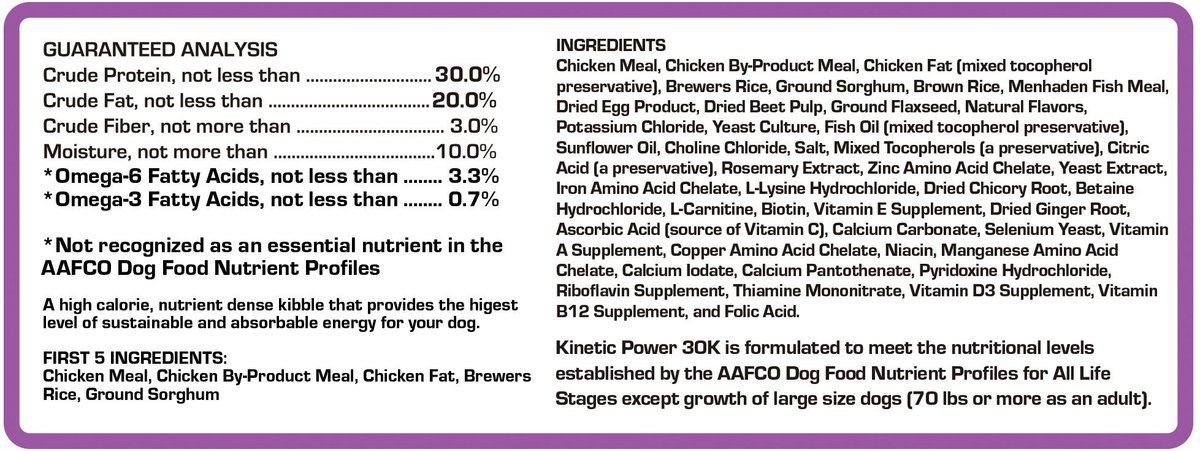 Out of Stock - KINETIC Performance Power 30K Formula Dry Dog Food, 35 ...