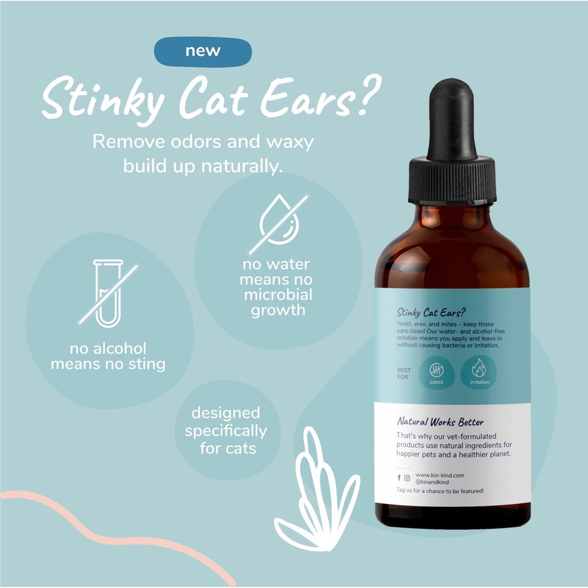 KIN+KIND Kitty Ears Sweet Fennel Lemongrass Ear Cleaner, 4-fl oz bottle ...