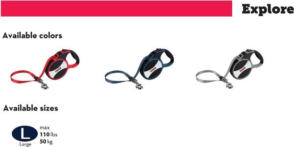 KONG RETRACTABLE Explore Reflective Retractable Dog Leash, Red, Large ...
