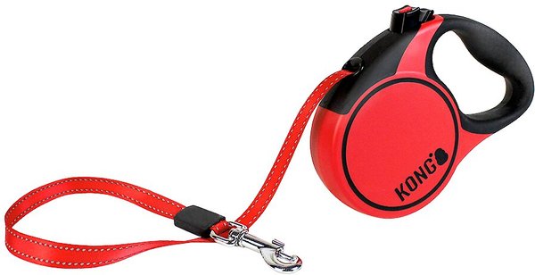 KONG RETRACTABLE Terrain Nylon Reflective Retractable Dog Leash, Red, X ...