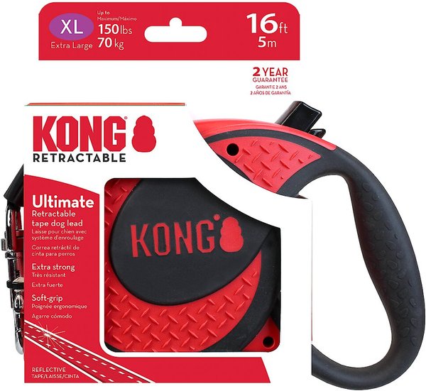 KONG RETRACTABLE Ultimate Reflective Retractable Dog Leash, Red, X ...