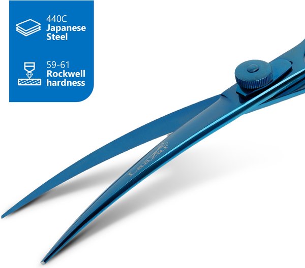LAAZAR Curved Dog Grooming Shears with Finger Rest & Case, 7.5-in, Blue ...