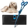 LAAZAR Curved Dog Grooming Shears with Finger Rest & Case, 7.5-in, Blue ...