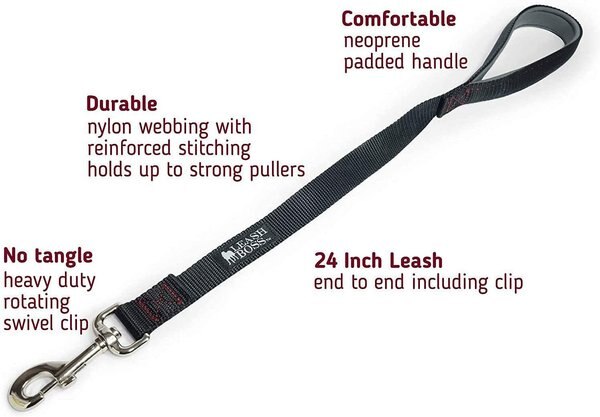 LEASH BOSS Padded Handle Short Dog Leash, Black, 24-in - Chewy.com