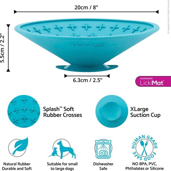 LICKIMAT Splash Non-Skid Thermoplastic Rubber Dog Bowl, Turquoise ...