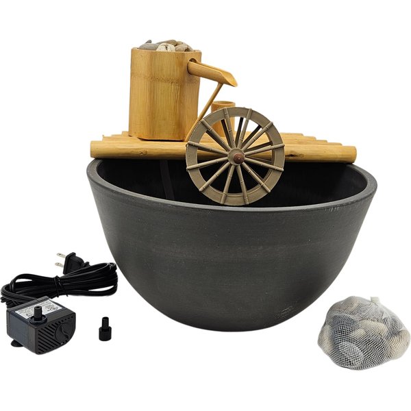 LIFEGARD Quiet One 100 Pump Bamboo Rocking Fountain, Charcoal Grey Pot ...