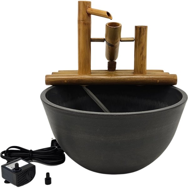 LIFEGARD Quiet One 100 Pump Bamboo Rocking Fountain, Charcoal Grey Pot ...