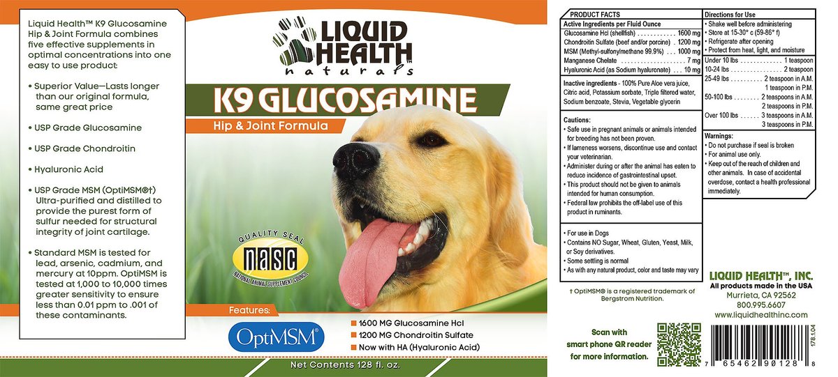 LIQUID HEALTH PETS Original K9 Glucosamine Dog Supplement, 128-fl oz ...