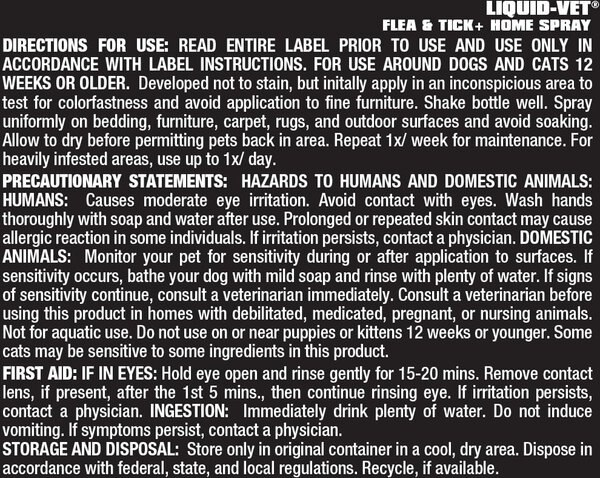 LIQUID-VET Flea & Tick+ Home Spray for Dog & Cats, 16-fl oz bottle ...