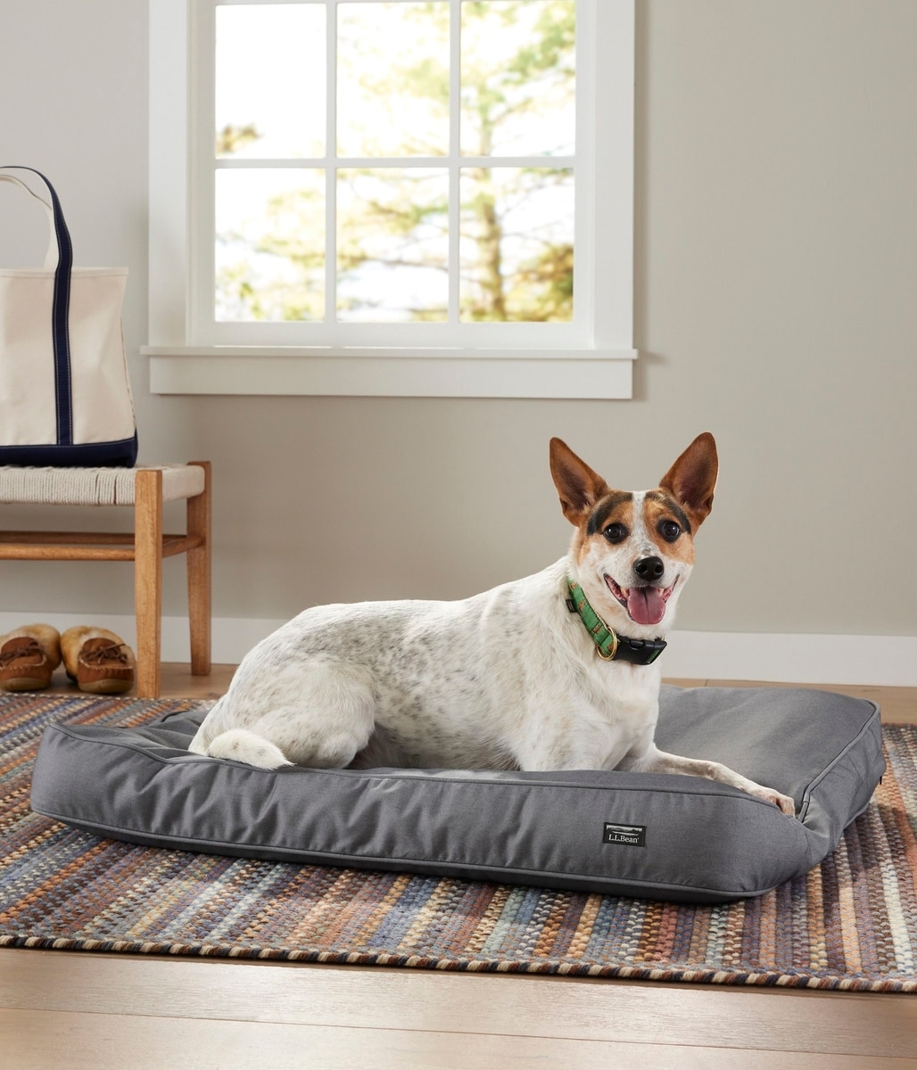 L.L.BEAN Premium Denim Rectangular Dog & Cat Bed, Platinum, Medium ...