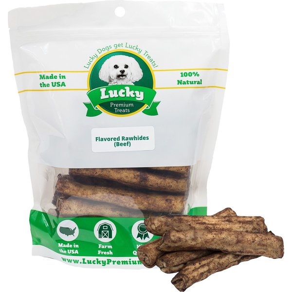 LUCKY PREMIUM TREATS Peanut Butter Basted Rawhide Medium Dog Chews, 28 count - Chewy.com