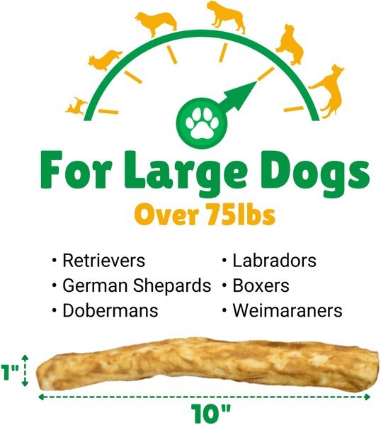 LUCKY PREMIUM TREATS Peanut Butter Basted Rawhide Large Dog Chews, 10 ...