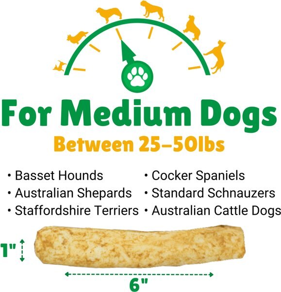 LUCKY PREMIUM TREATS Peanut Butter Basted Rawhide Medium Dog Chews, 7 ...
