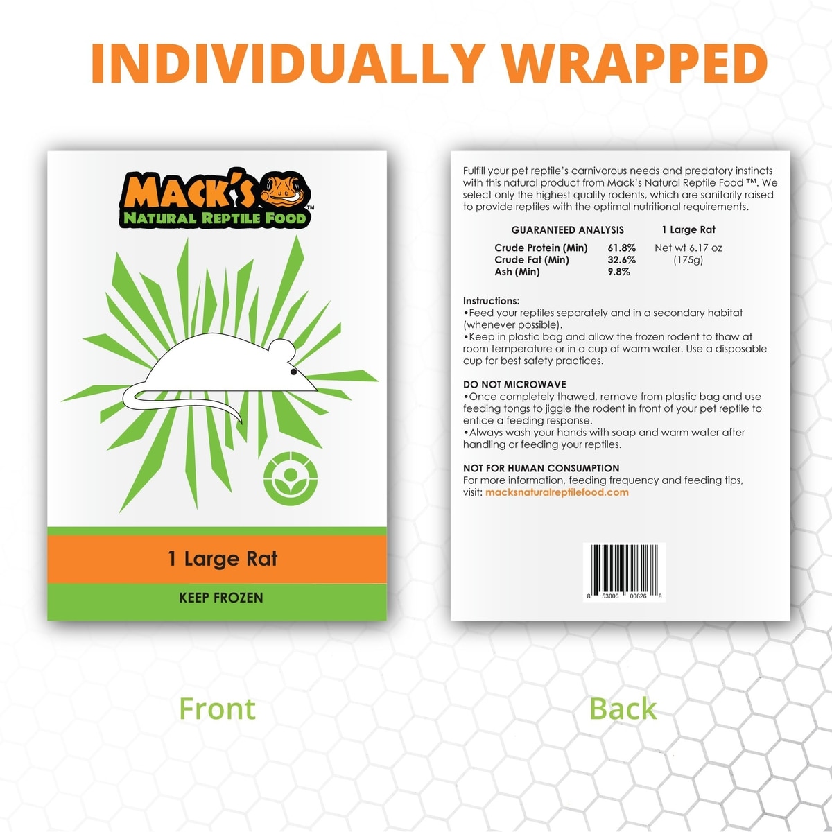 MACK'S NATURAL REPTILE FOOD Large Rat Frozen Reptile Food, 8 count ...