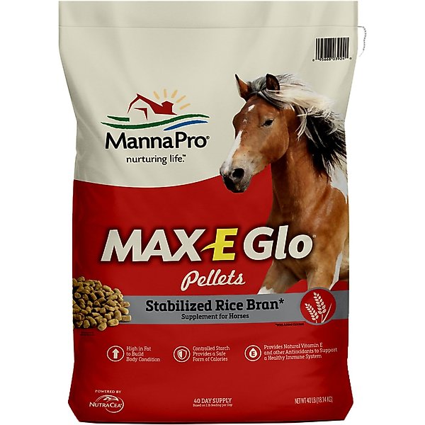 MANNA PRO Max-E-Glo Stabilized Rice Bran Pellets Horse Supplement, 40 ...