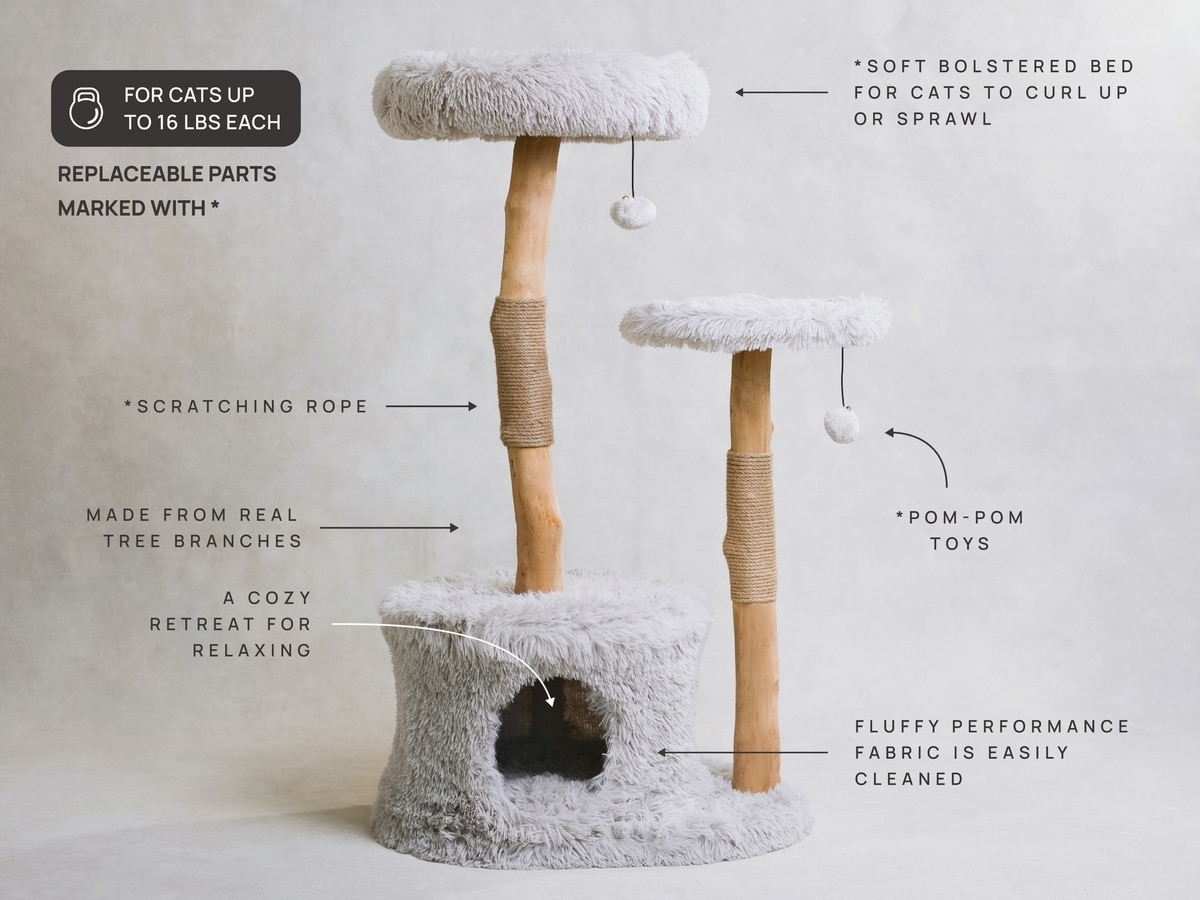 MAU Alba 43-in Modern Wooden Cat Tree & Condo, Gray - Chewy.com