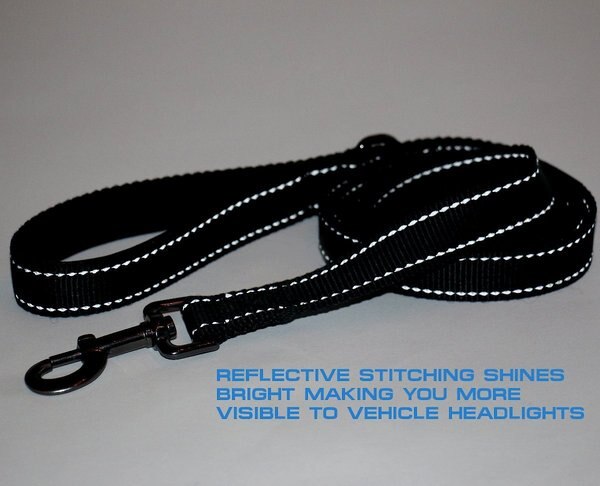 MAX AND NEO DOG GEAR Nylon Reflective Double Dog Leash, Black, 6-ft ...