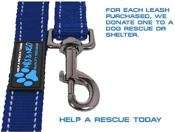 MAX AND NEO DOG GEAR Nylon Reflective Double Dog Leash, Blue, 6-ft long ...