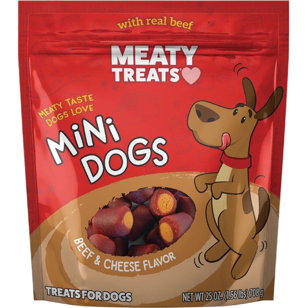 MEATY TREATS Mini Dogs Beef & Cheese Flavor Soft & Chewy Dog Treats, 25 ...