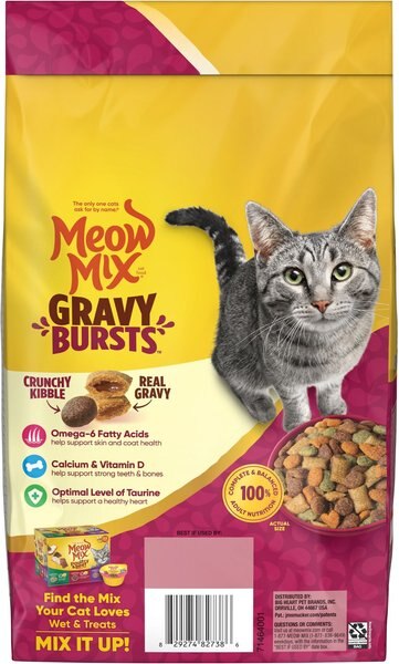 MEOW MIX Gravy Bursts Savory Chicken Flavor Mix with Gravy Filled ...
