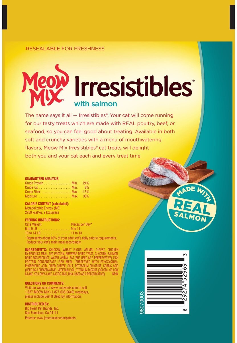 MEOW MIX Irresistibles Soft Salmon Cat Treats, 12-oz bag, bundle of 5 ...