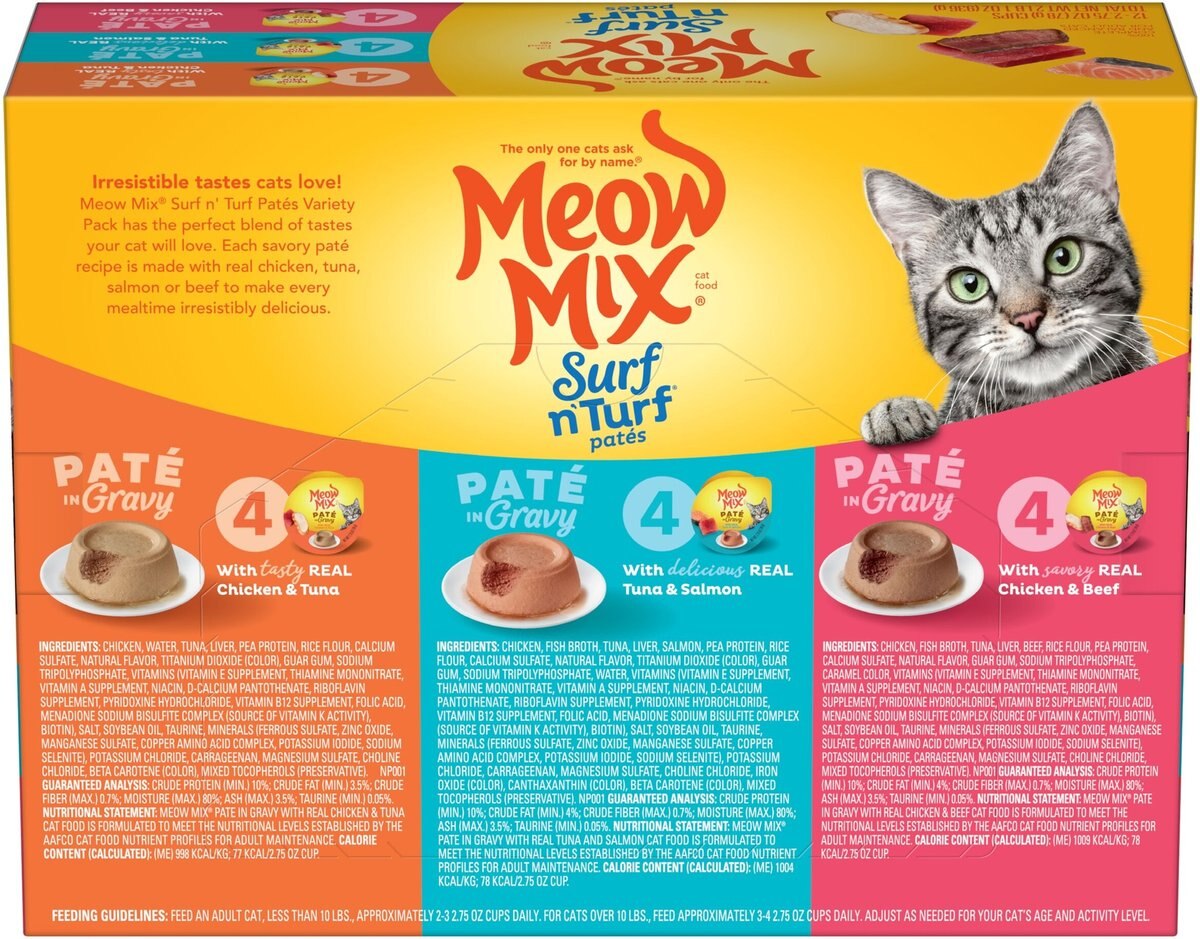 MEOW MIX Pate in Gravy Surf n Turf Variety Pack Wet Cat Food, 2.75-oz ...