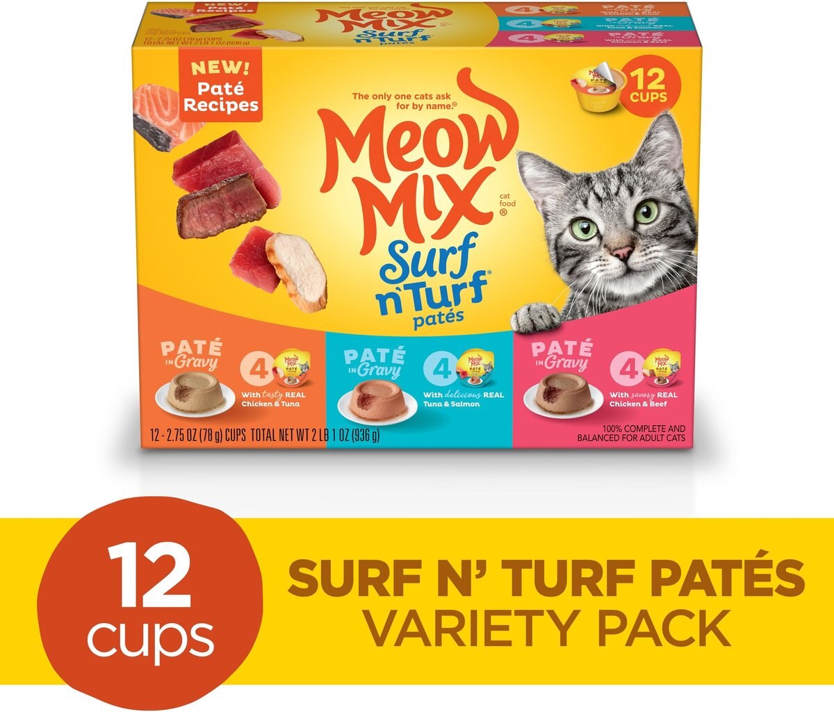 MEOW MIX Pate in Gravy Surf n Turf Variety Pack Wet Cat Food, 2.75-oz ...