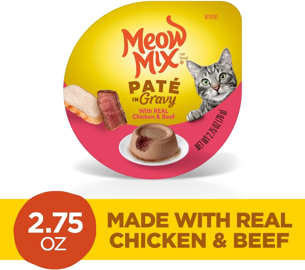 MEOW MIX Pate in Gravy with Real Chicken & Beef Wet Cat Food, 2.75-oz ...