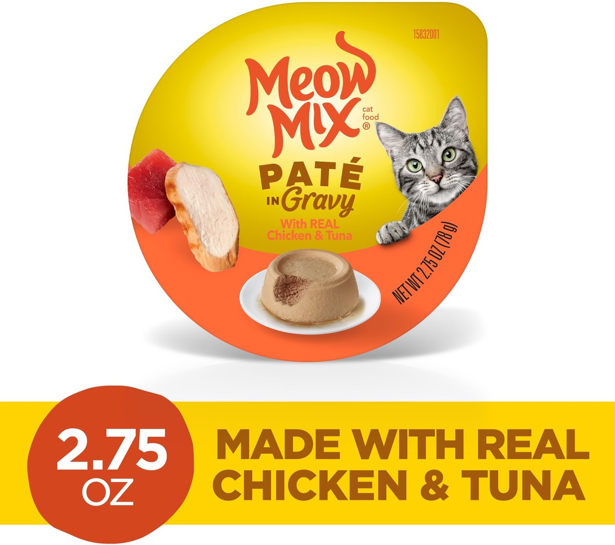 MEOW MIX Pate in Gravy with Real Chicken & Tuna Pate Wet Cat Food, 2.75 ...