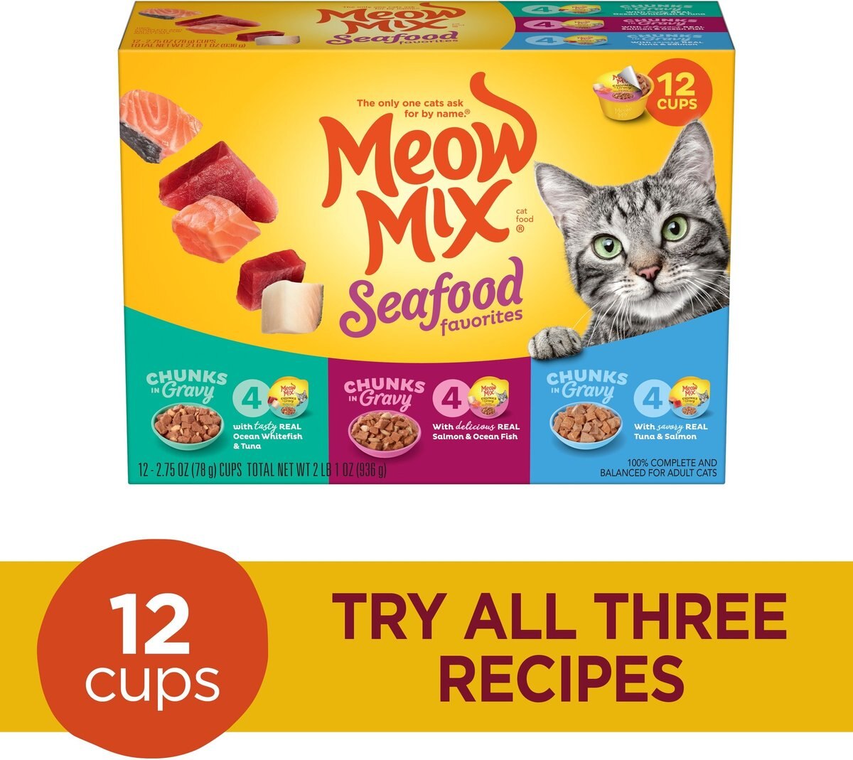 MEOW MIX Savory Morsels Seafood Favorites Variety Pack Cat Food Trays ...