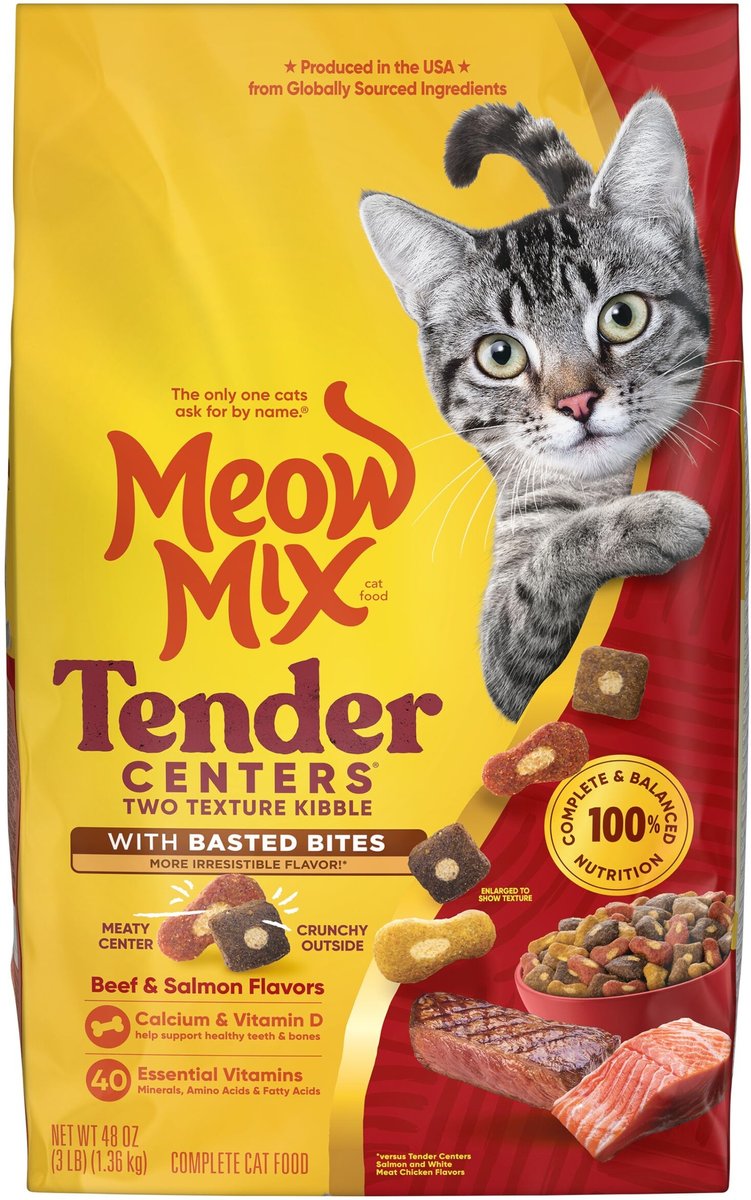MEOW MIX Tender Centers Basted Bites Beef & Salmon Flavors Dry Cat Food ...