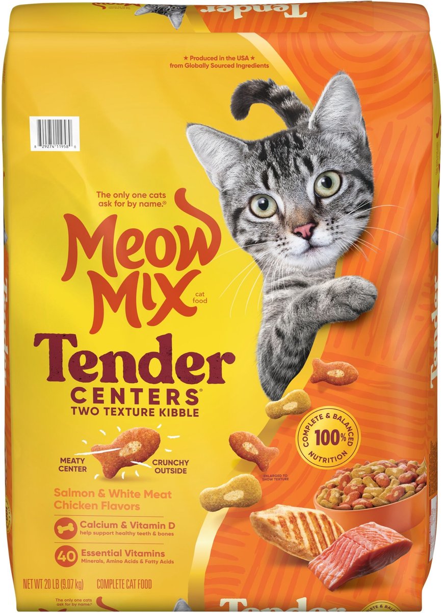 MEOW MIX Tender Centers Salmon & White Meat Chicken Dry Cat Food, 20-lb ...