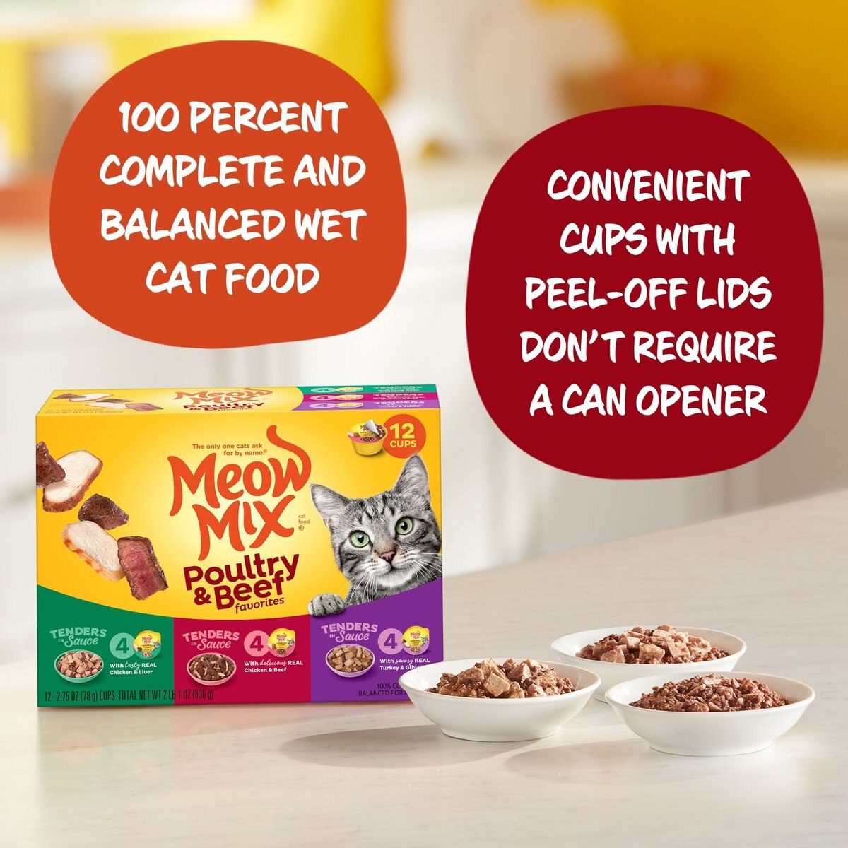 MEOW MIX Tender Favorites Poultry & Beef Cat Food Variety Pack, 2.75-oz ...