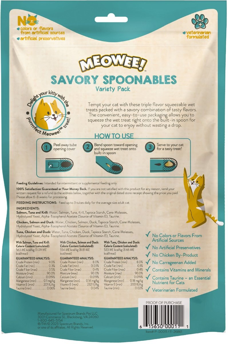MEOWEE! Savory Spoonables Triple Flavor Variety Pack Lickable Cat Treat ...