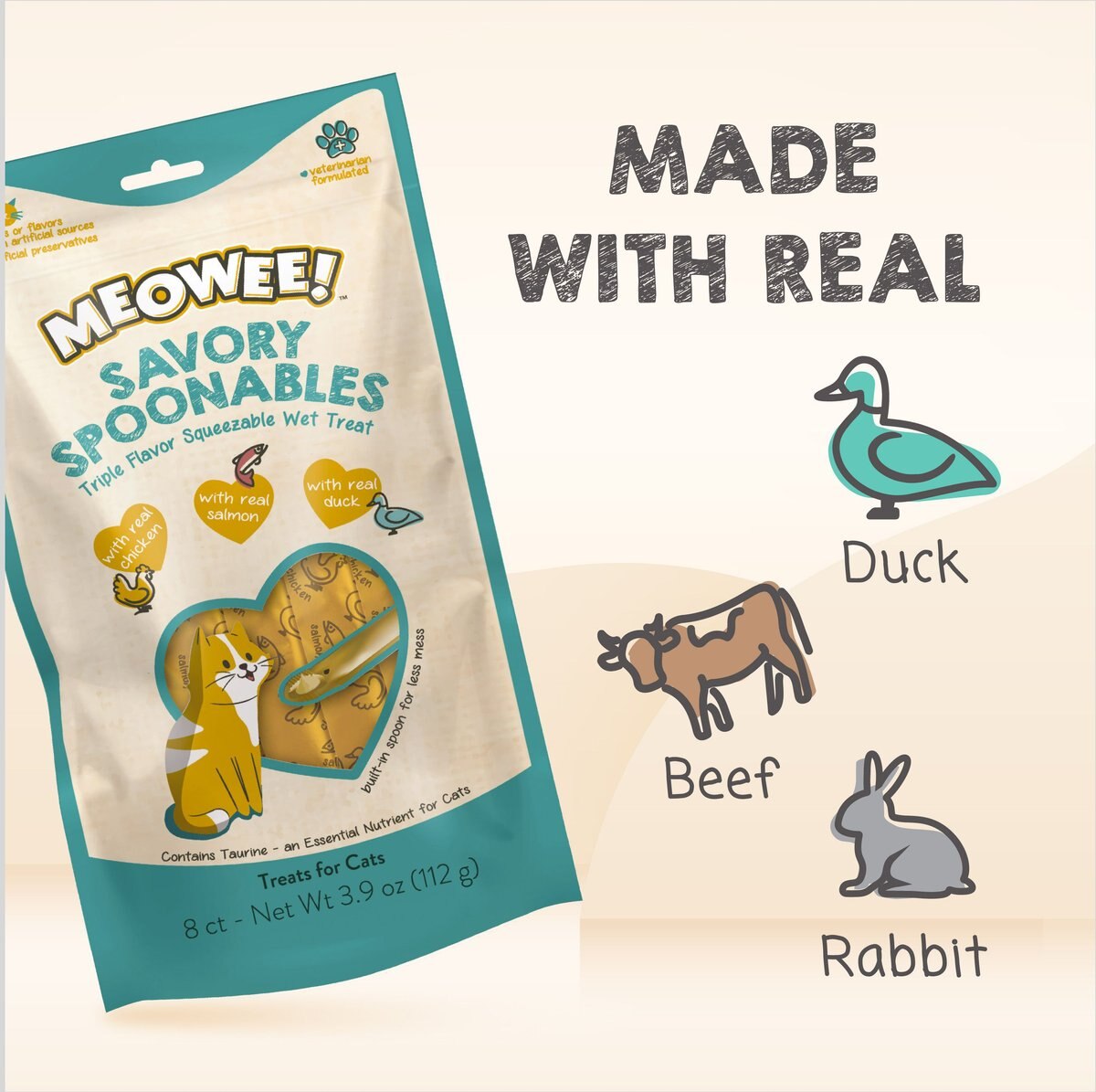 MEOWEE! Savory Spoonables with Real Chicken, Salmon & Duck Lickable Cat ...